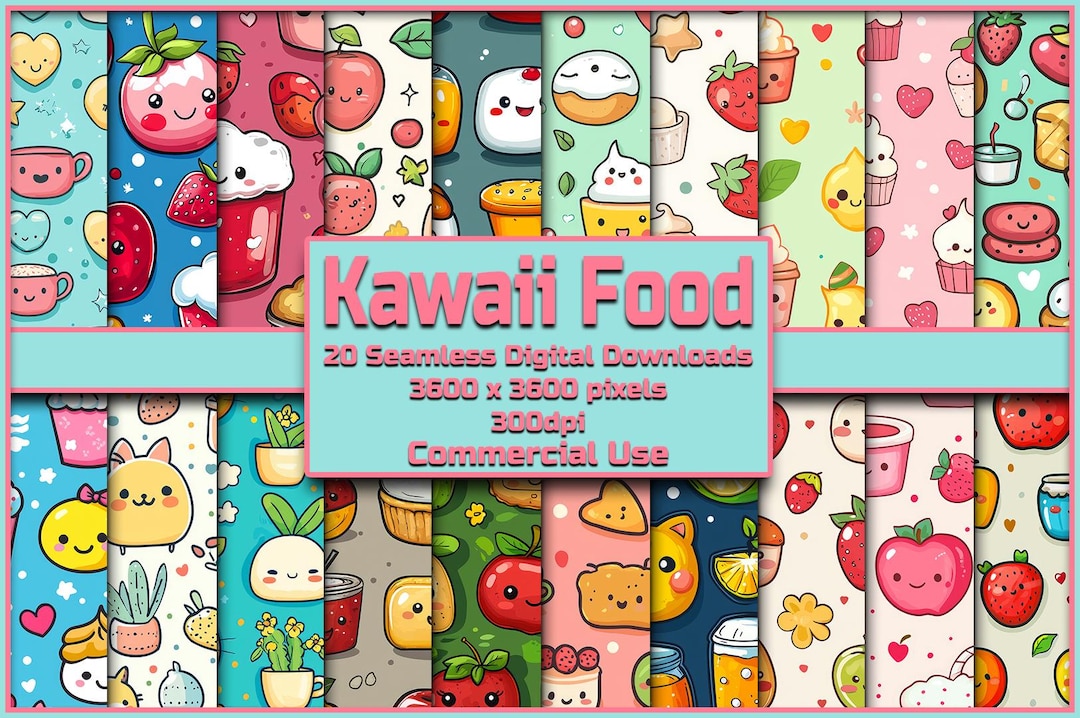 Kawaii Food Seamless Pattern Digital Download Tile Background Cute ...
