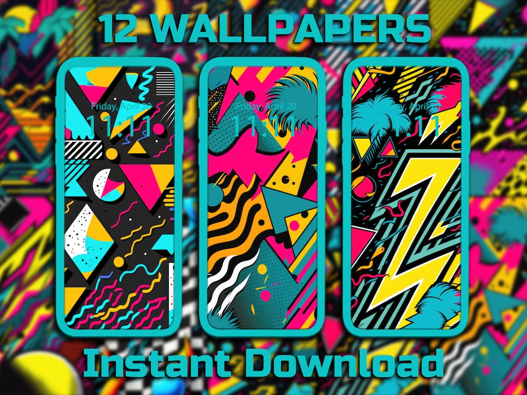 Retro 80's Phone Wallpaper 12 Digital Download iPhone Backgrounds ...