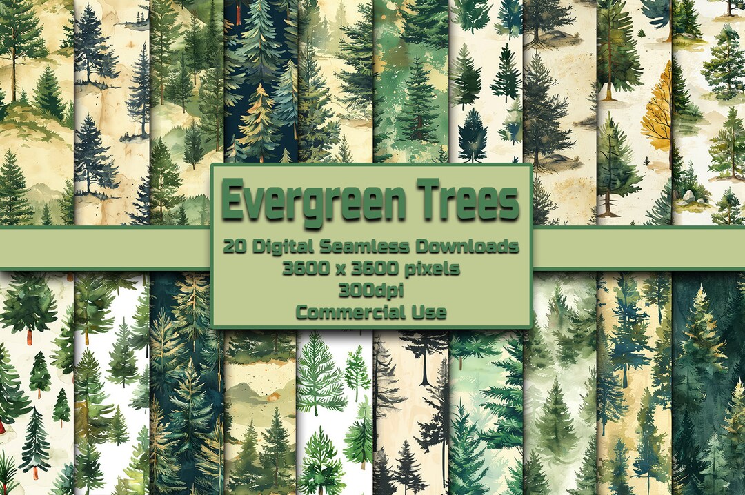 Evergreen Tree Seamless Pattern Digital Download Tile Background Pine ...