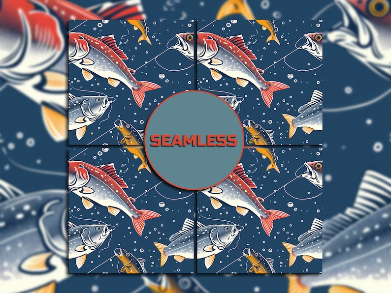 Fishermen Seamless Pattern Digital Download Tile Background Fish ...