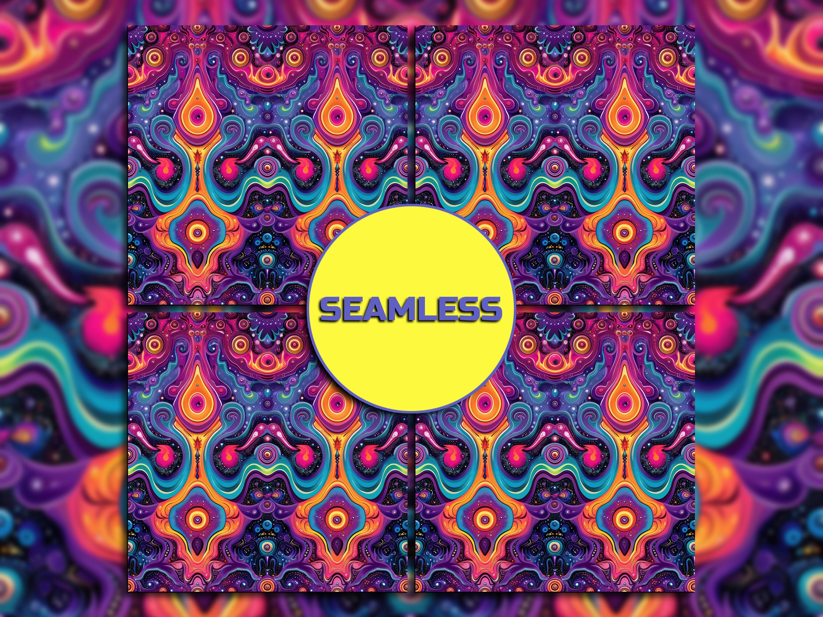 Psychedelic Visuals Seamless Pattern Digital Download Tile Background ...