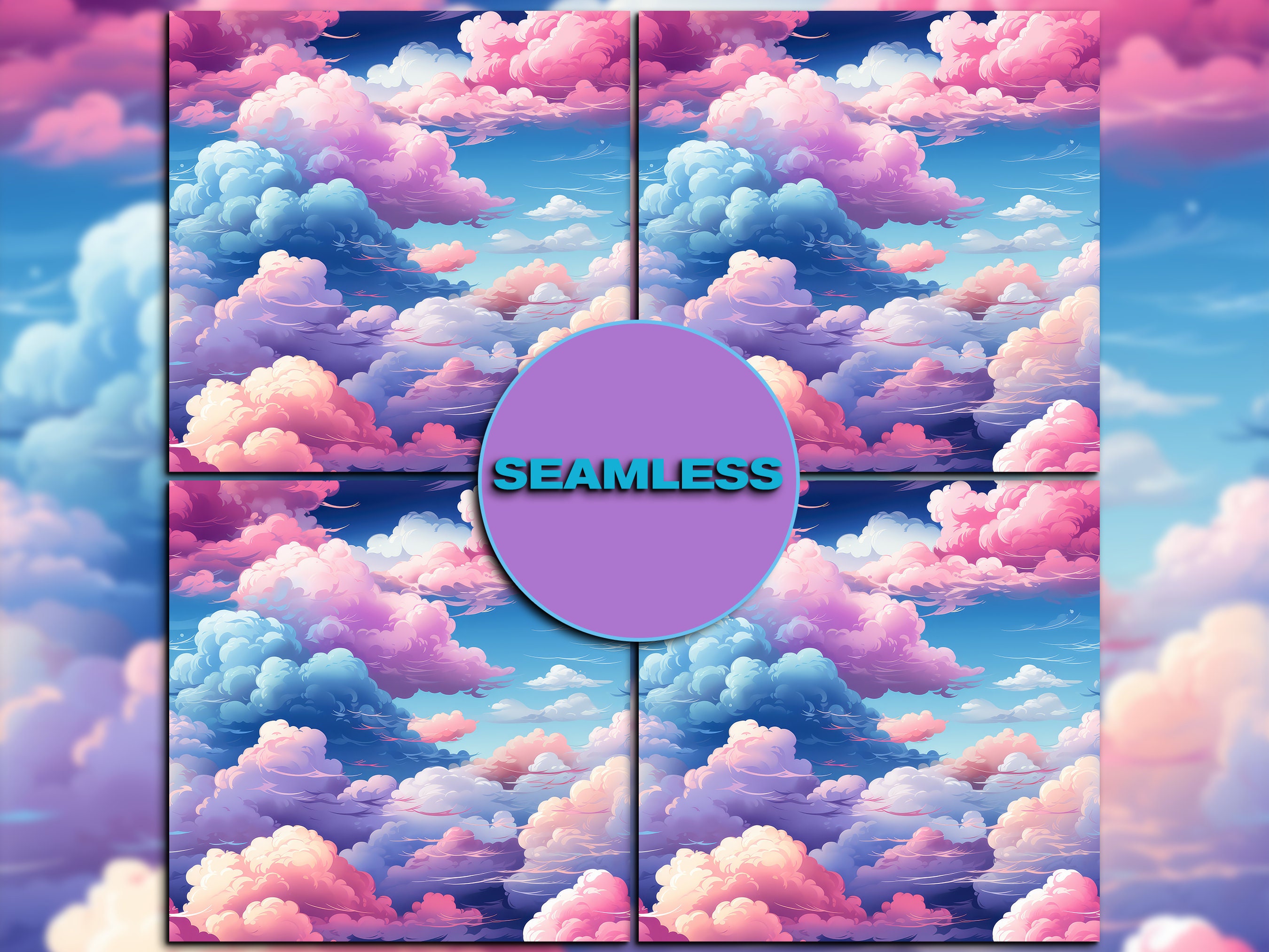 Pastel Clouds Seamless Pattern Digital Download Tile Background Pastel ...