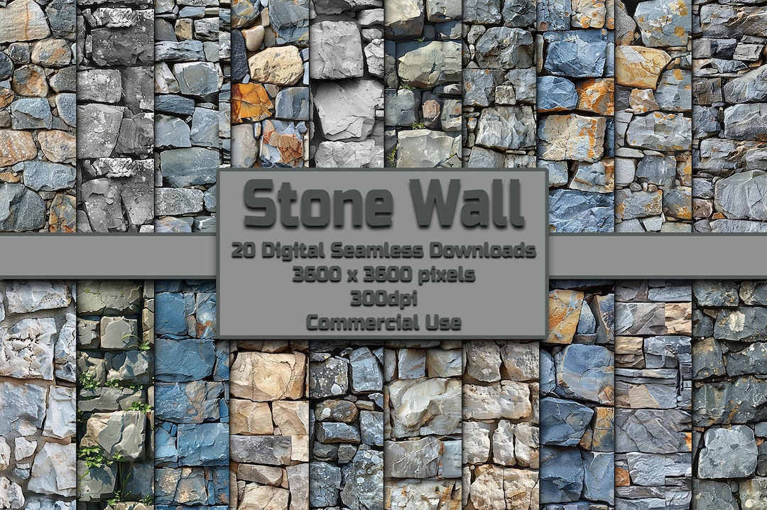 Stone Wall Seamless Pattern Digital Download Tile Background Rustic ...