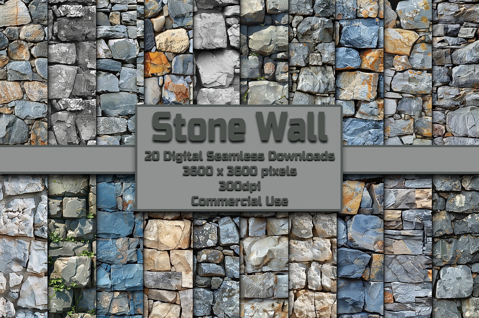 Stone Wall Seamless Pattern Digital Download Tile Background Rustic ...