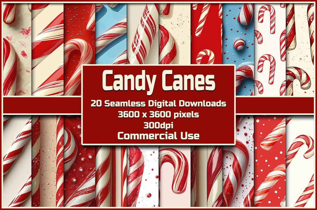 Candy Cane Seamless Pattern Digital Download Tile Background Holiday ...