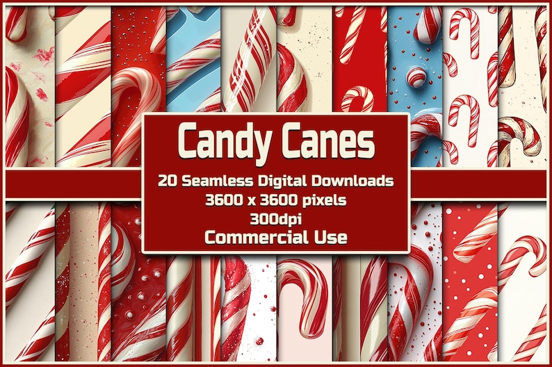 Candy Cane Seamless Pattern Digital Download Tile Background Holiday ...