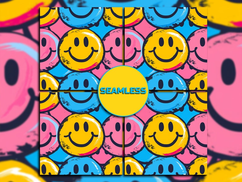 Smiley Emoji Seamless Pattern Digital Download Tile Background Emoji ...