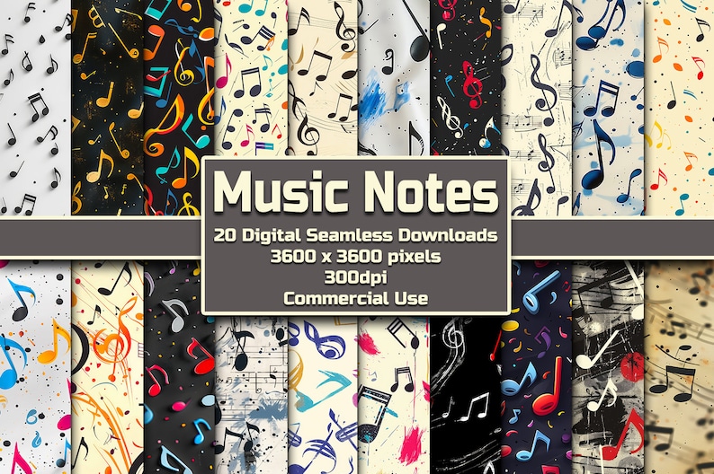 Musical Notes Seamless Pattern Digital Download Tile Background Music ...