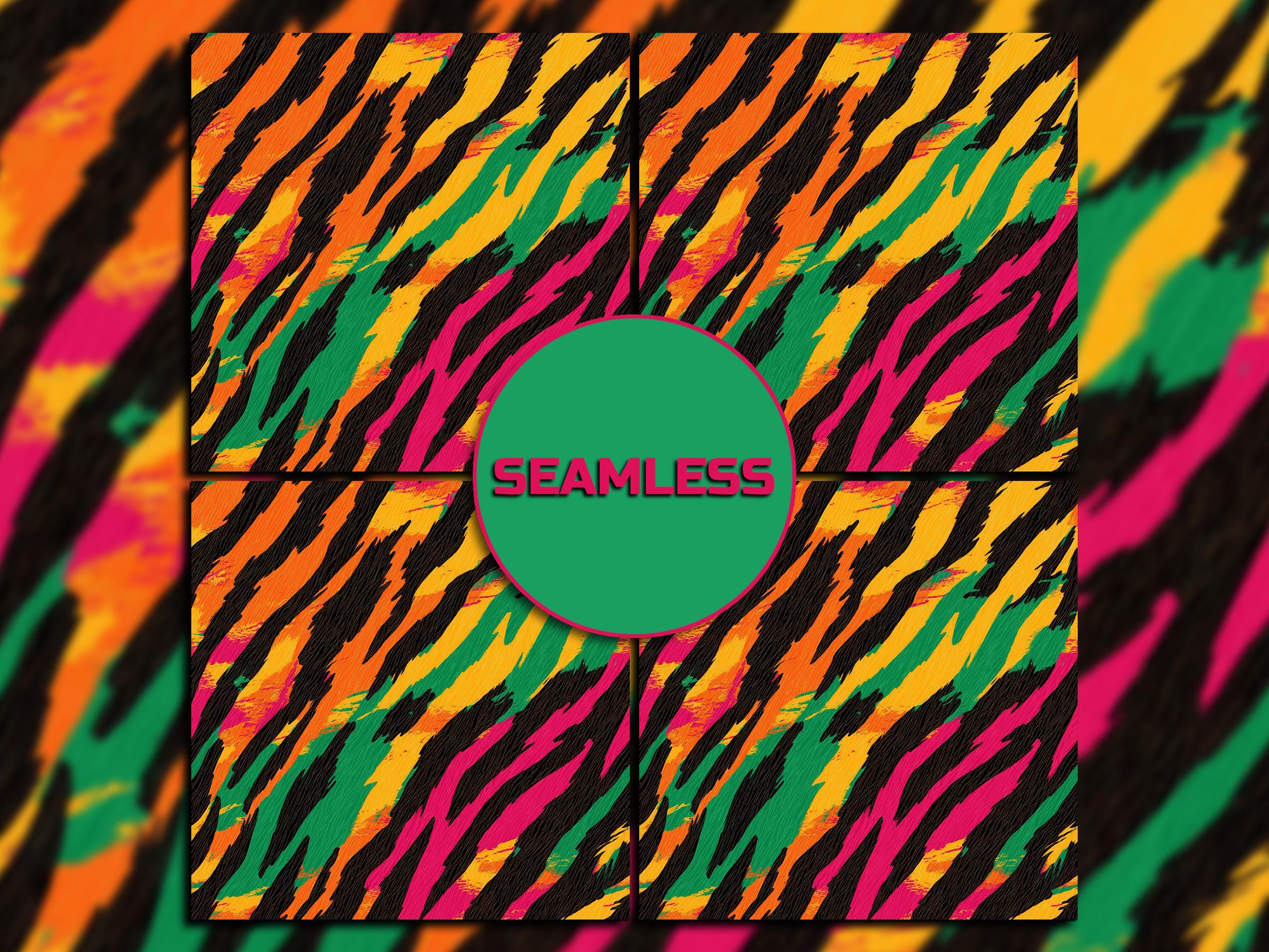 Neon Tiger Stripe Seamless Pattern Digital Download Tile Background ...