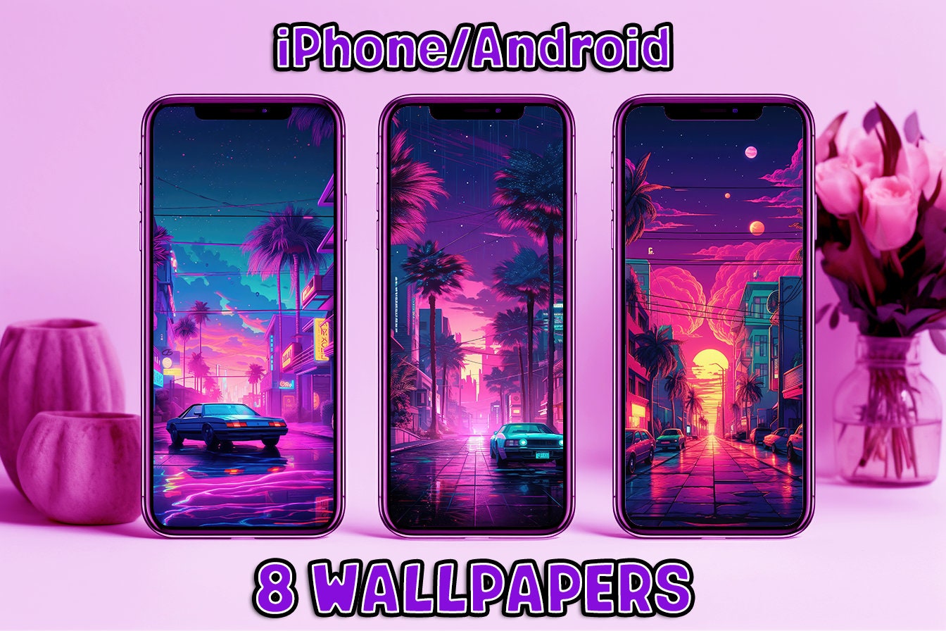 Neon Miami Nights Phone Wallpaper 8 Digital Download - Etsy