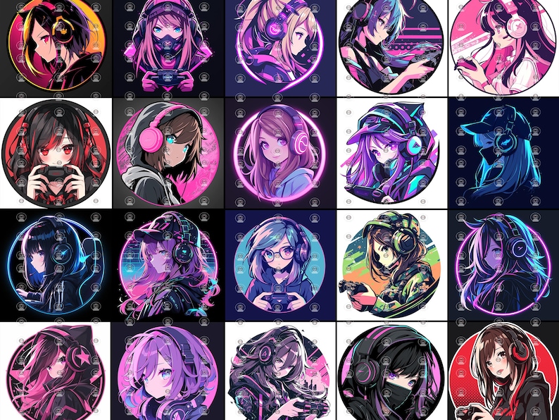 Cyberpunk Gamer Girl 20 Digital Download Anime Gaming Profile Logos ...