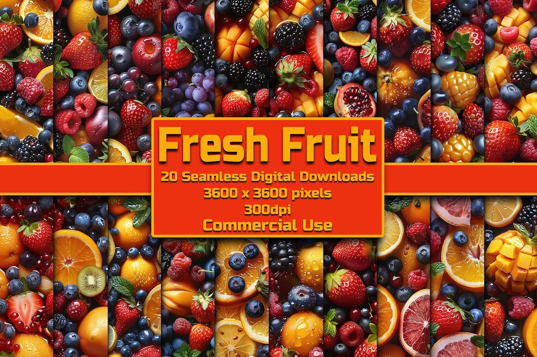 Fresh Fruit Seamless Pattern Digital Download Tile Background Mixed ...