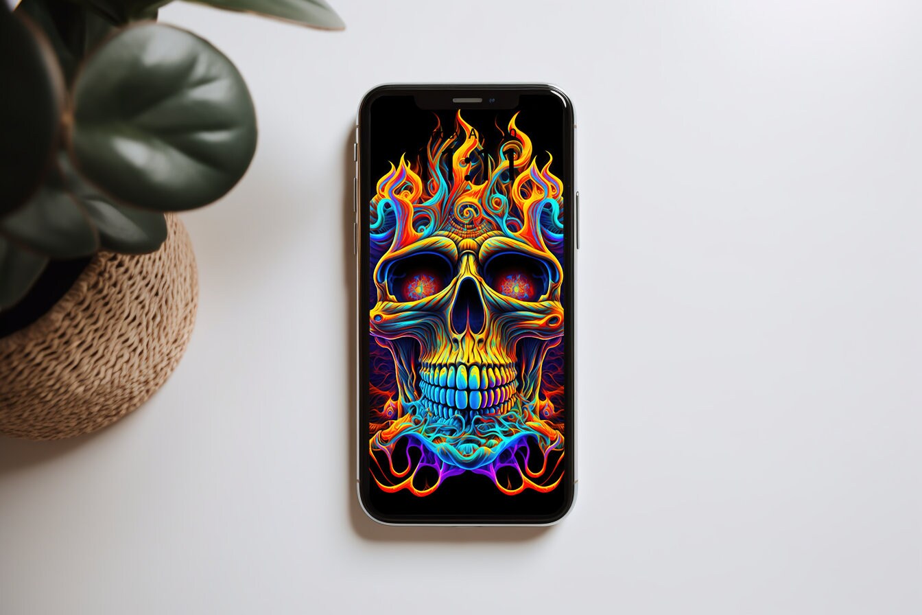 Trippy Skull Phone Wallpaper 8 Digital Download Backgrounds Psychedelic ...