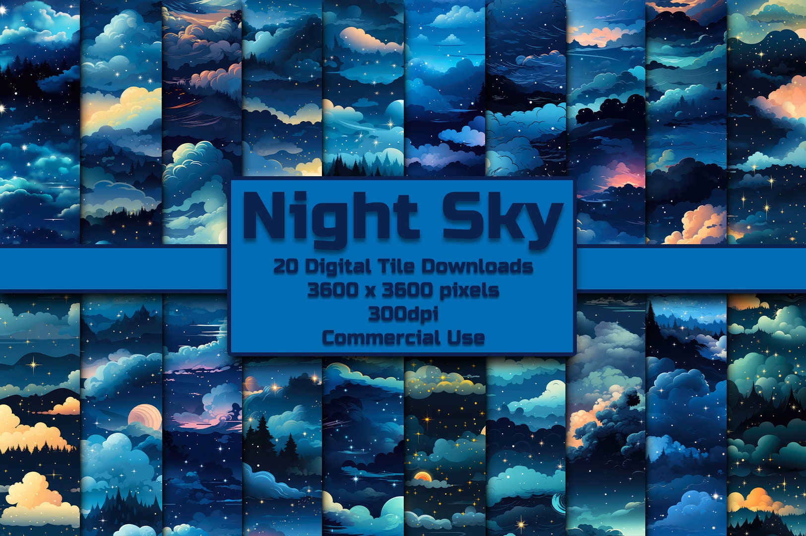 Aesthetic Night Sky Seamless Pattern Digital Download Starry Night Tile ...