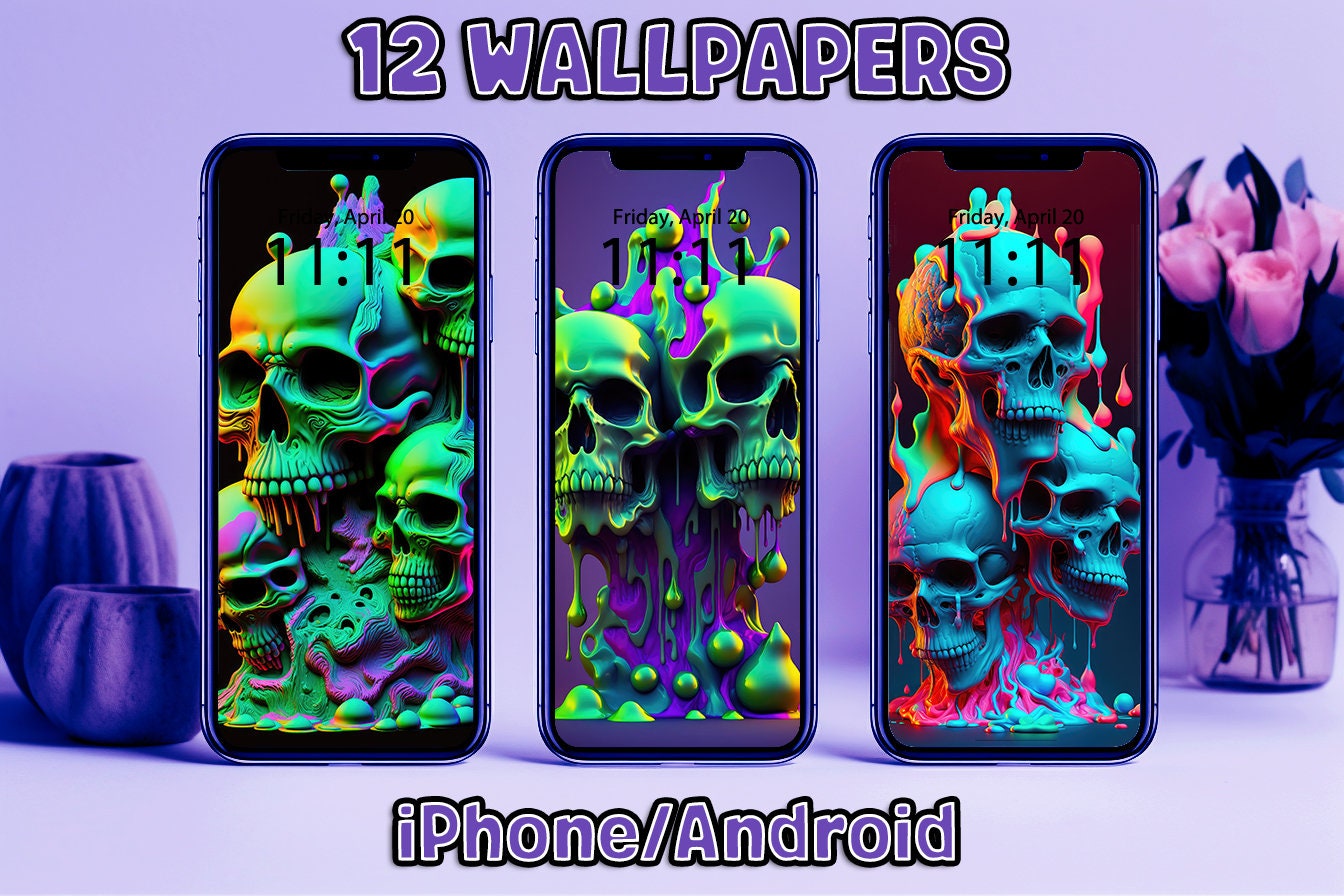Trippy Skull Phone Wallpaper 8 Digital Download Backgrounds - Etsy