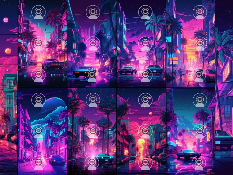Neon Miami Nights Phone Wallpaper 8 Digital Download Backgrounds ...