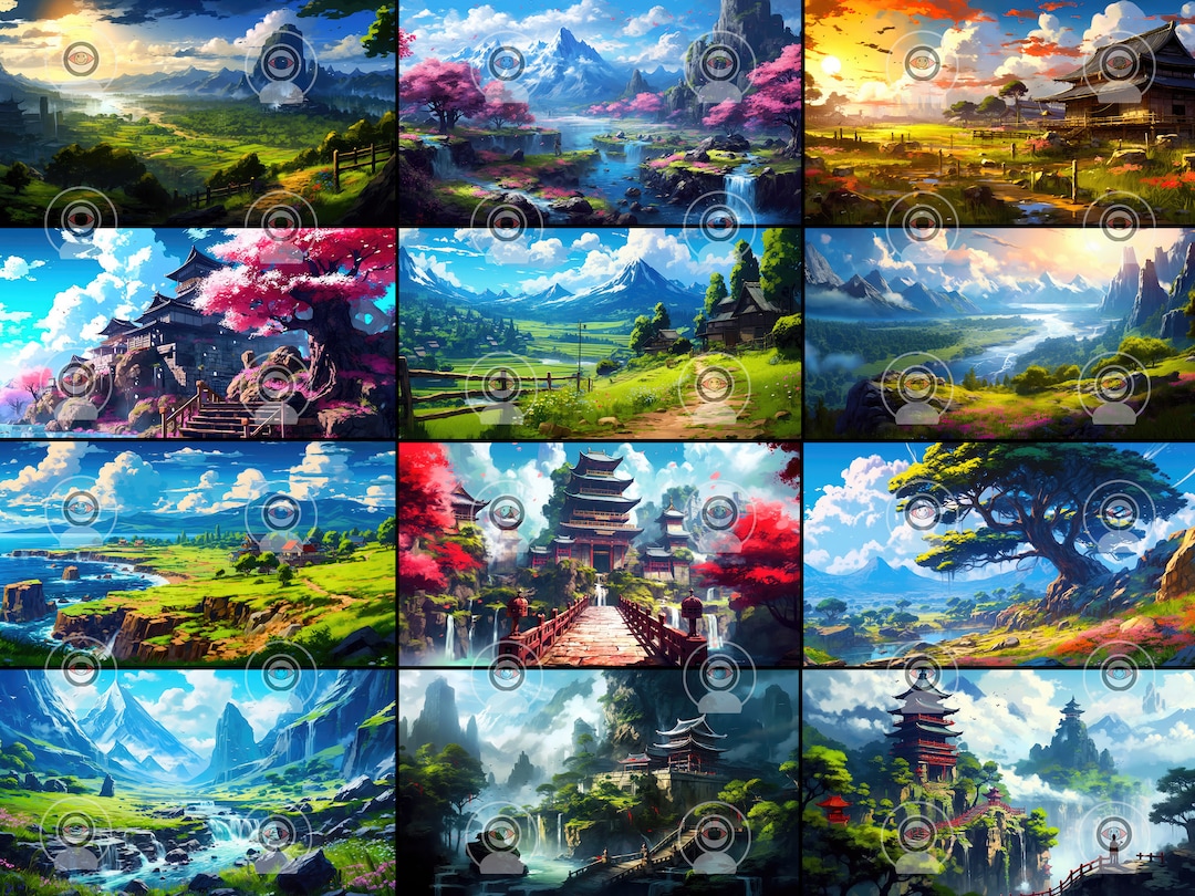 Anime Landscape Desktop Background 12 Pack Digital Download Background ...