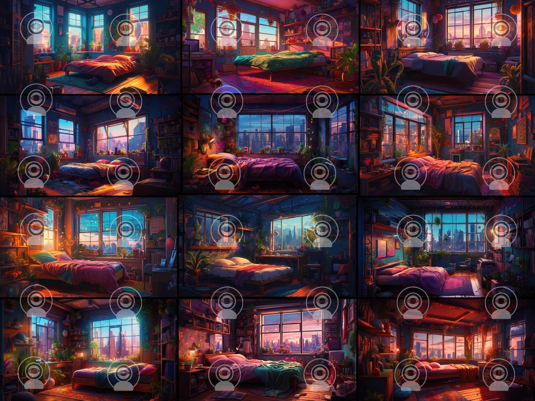 Anime Lofi Bedroom Desktop Wallpaper 12 Pack Digital Download ...