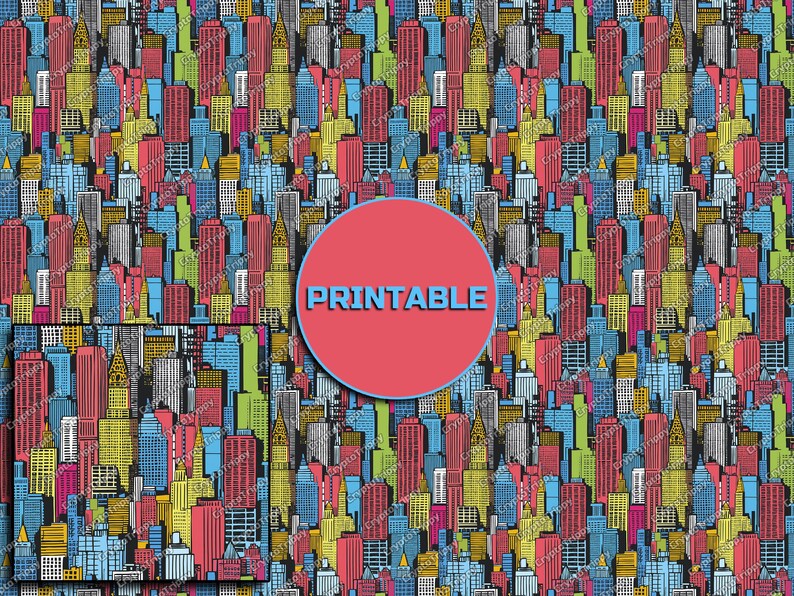 NYC Skyline Seamless Pattern Digital Download Tile Background Printable ...