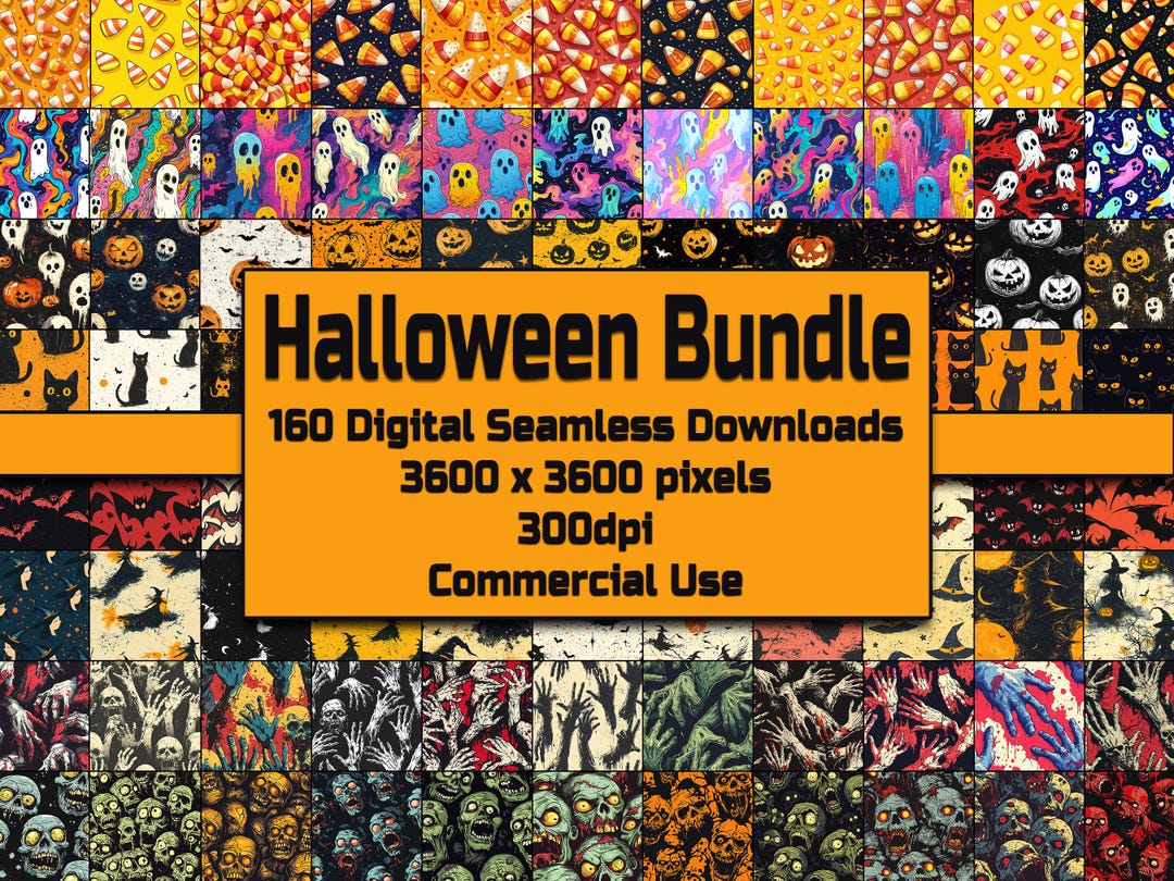 Halloween Mega Bundle Seamless Pattern Digital Download Tile Background ...