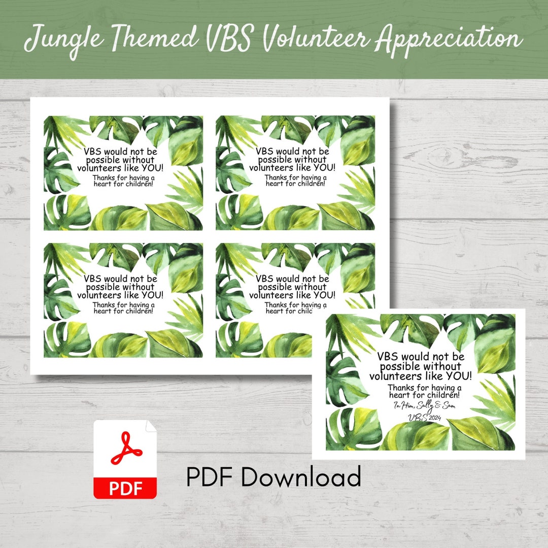VBS Volunteer Appreciation Tags Jungle Themed | Vacation Bible School ...
