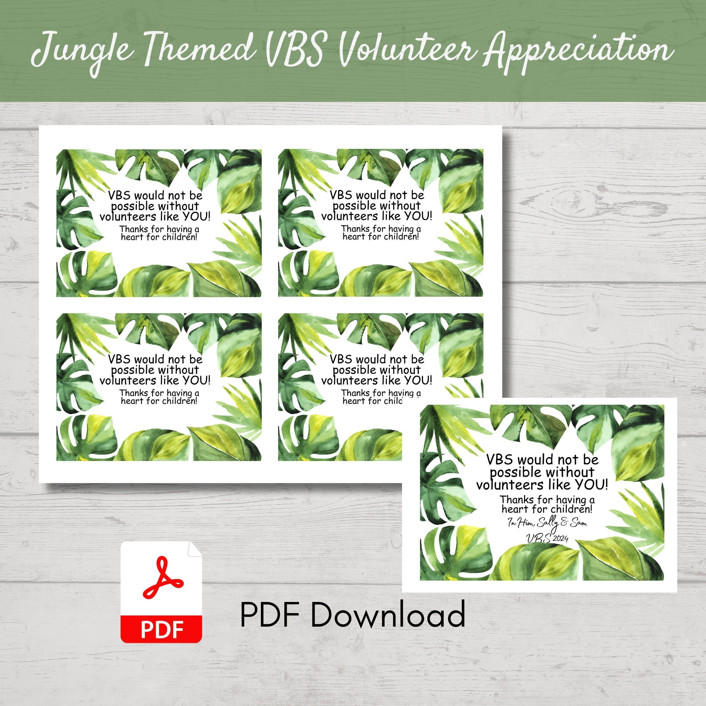 VBS Volunteer Appreciation Tags Jungle Themed | Vacation Bible School ...