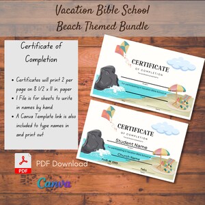 Vacation Bible School Beach Themed Bundle Name Tag, Completion ...