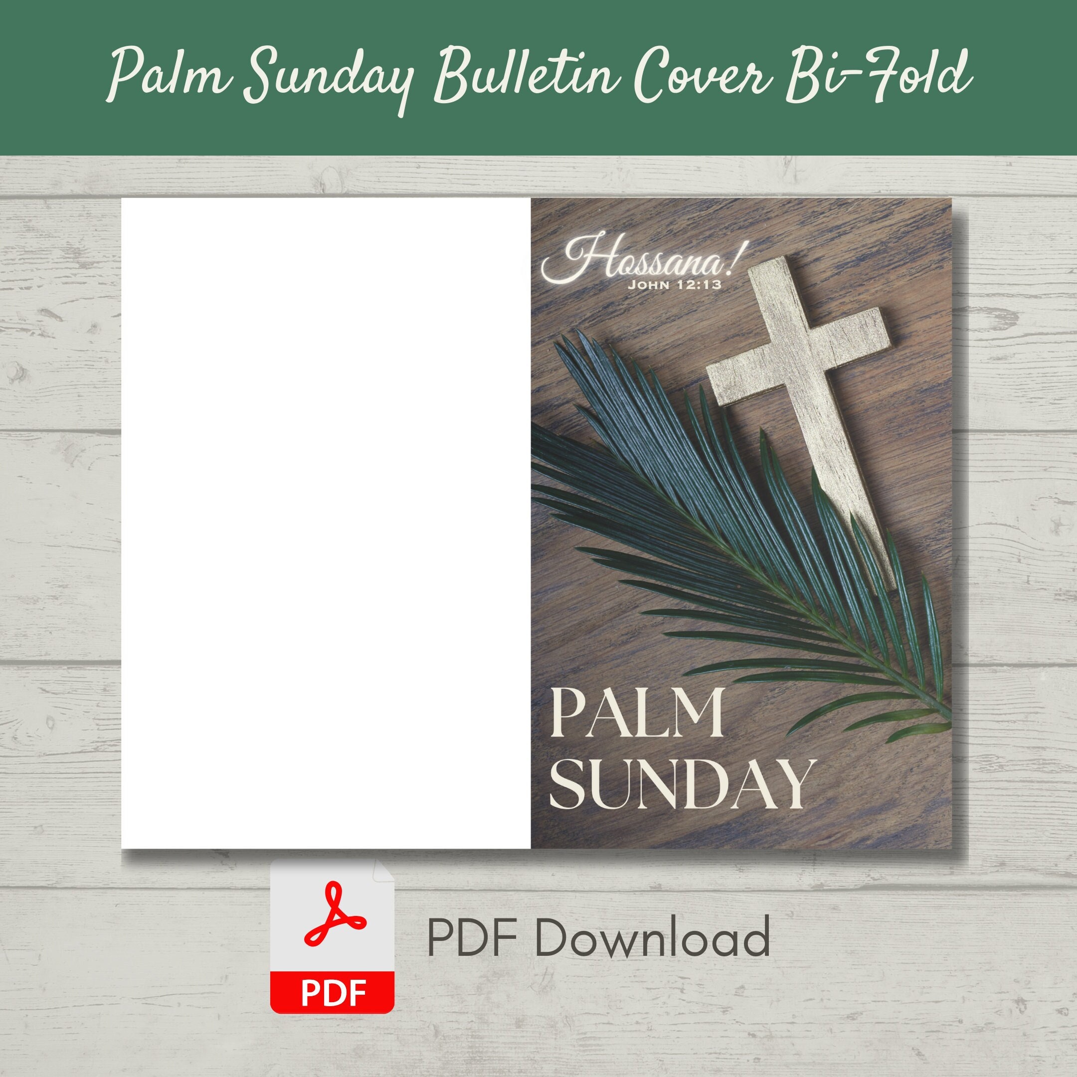 Palm Sunday Bulletin Cover | Hossana John 12:13 | Easter Week | Bi-fold ...
