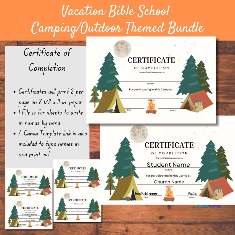 Kids Camp Printables Bundle – Name Tags, Certificate, Cards (digital ...