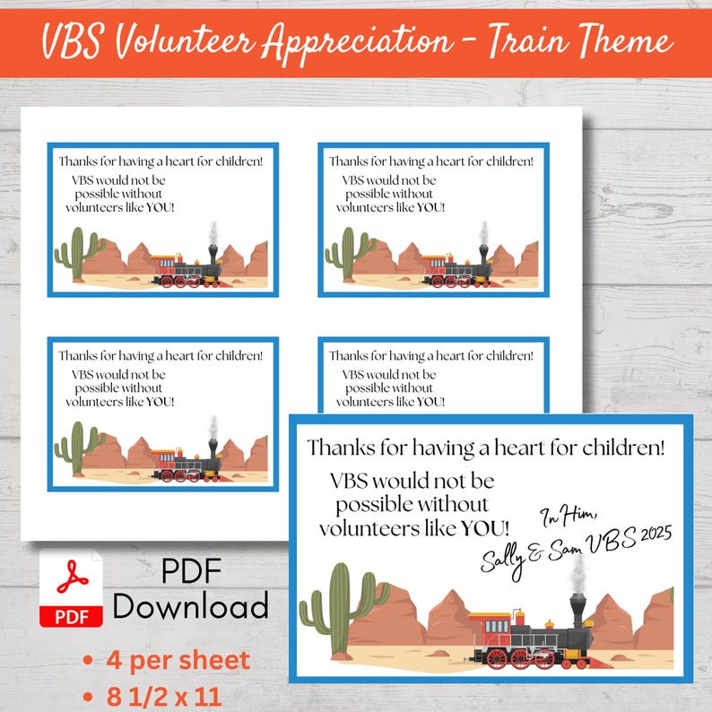 VBS Volunteer Appreciation Tags Train/western Themed | Vacation Bible ...