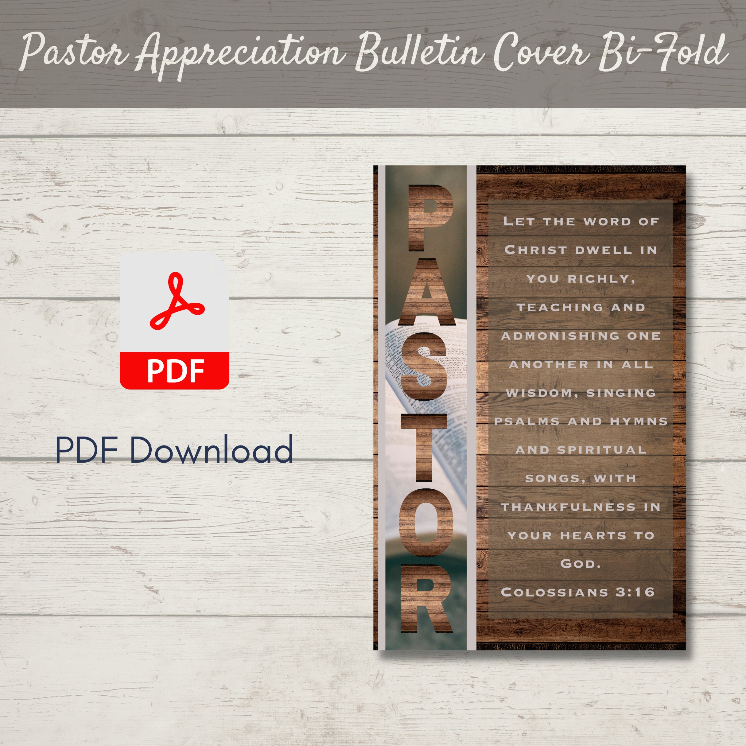 Pastor Appreciation Church Bulletin Cover | Bi-fold Design | PDF ...