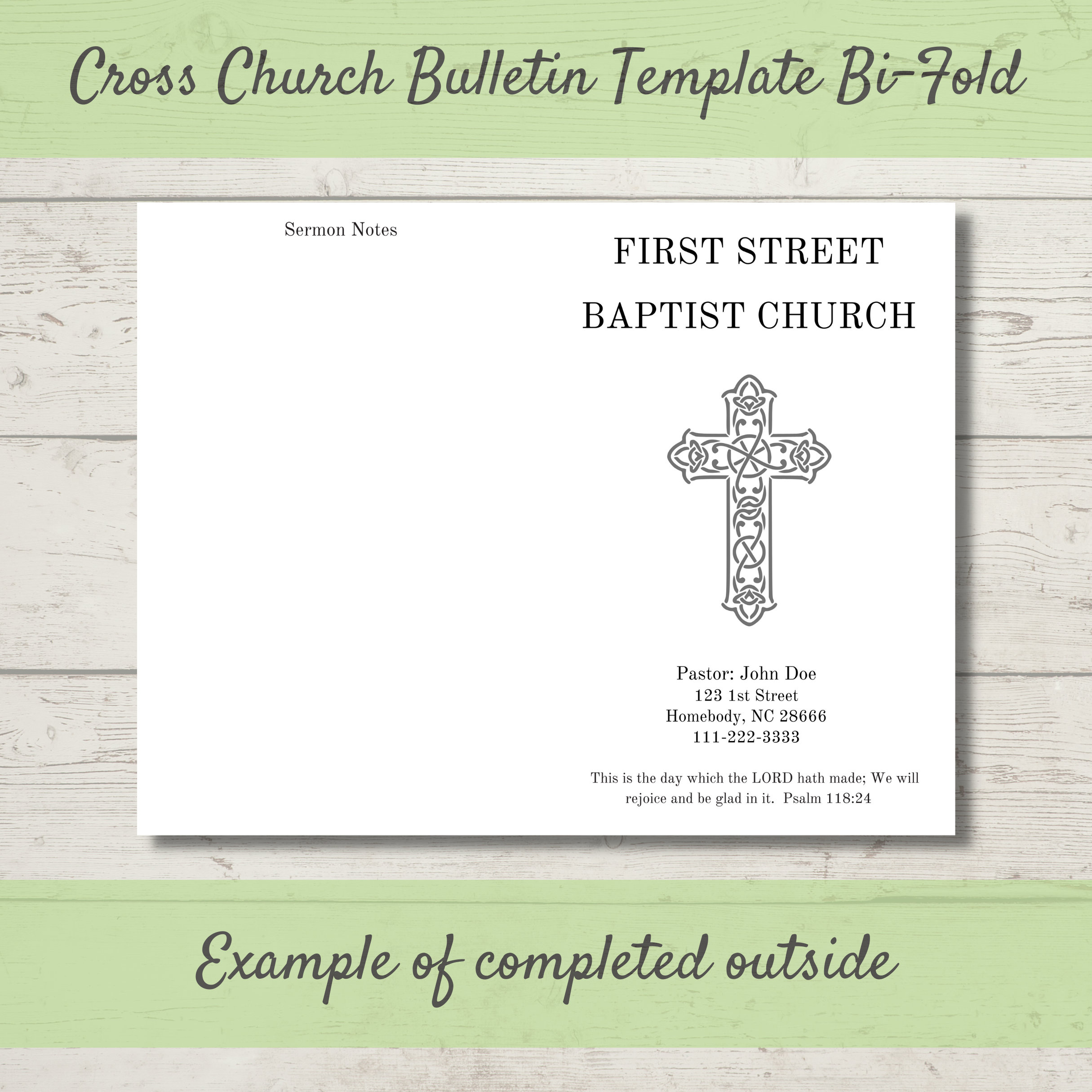 Church Bulletin Template | Bi-fold Decorative Cross Design | Edit in ...