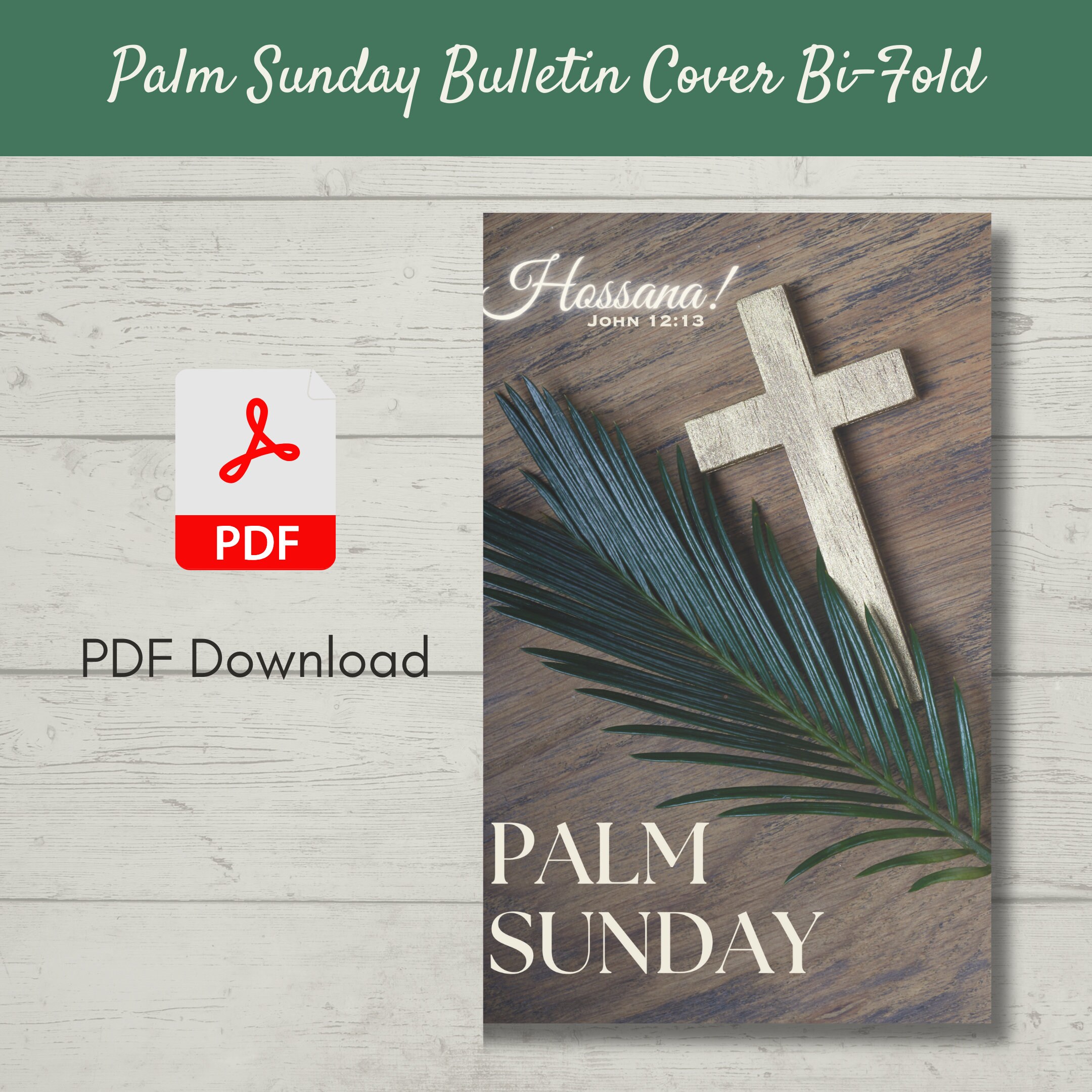 Palm Sunday Bulletin Cover | Hossana John 12:13 | Easter Week | Bi-fold ...