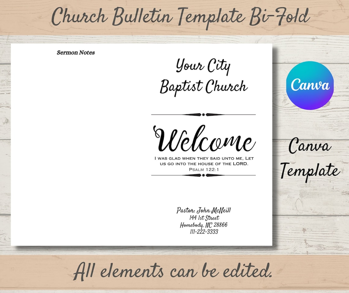 Welcome Church Bulletin Template | Bi-fold Design | Edit in Canva - Etsy