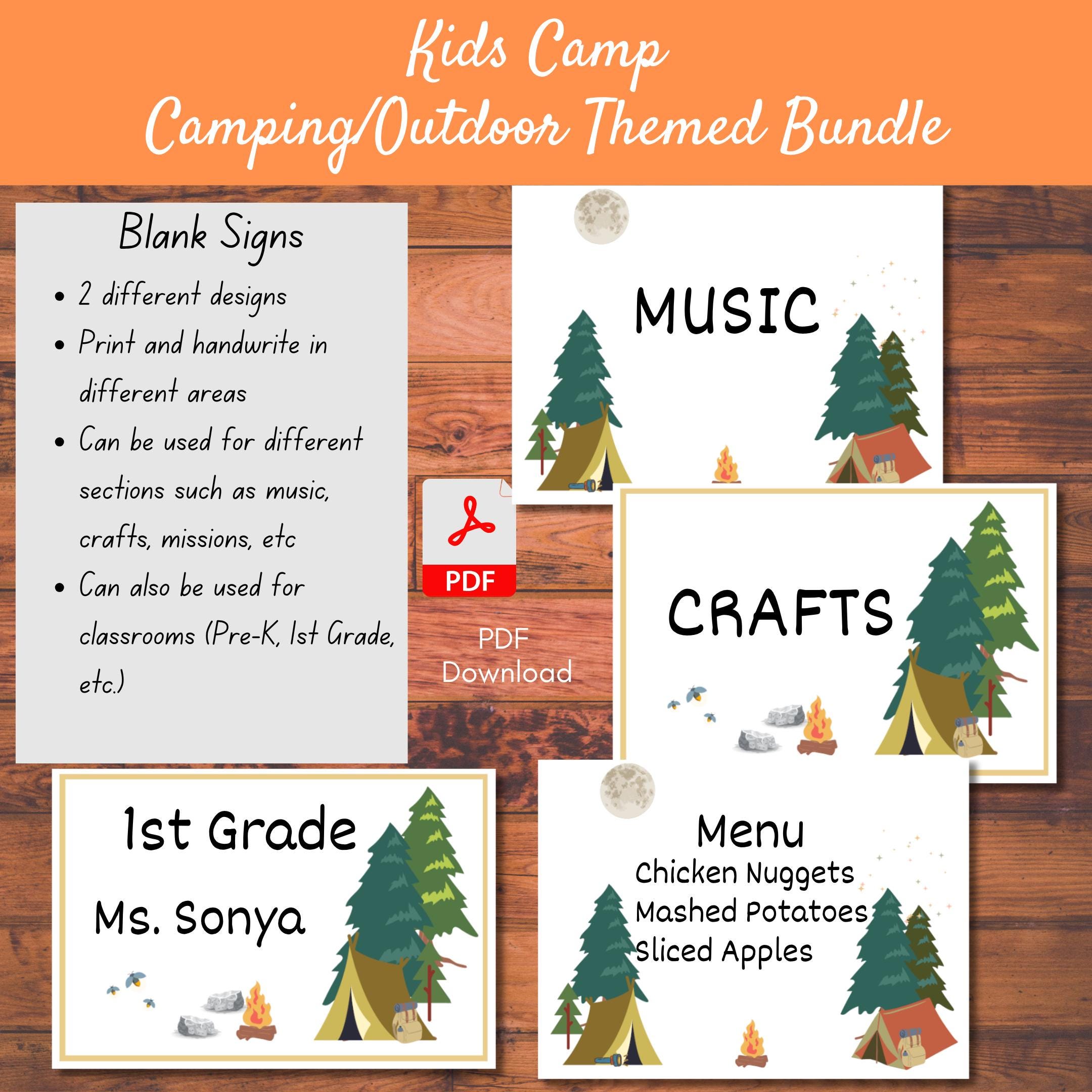 Kids Camp Printables Bundle – Name Tags, Certificate, Cards (digital ...