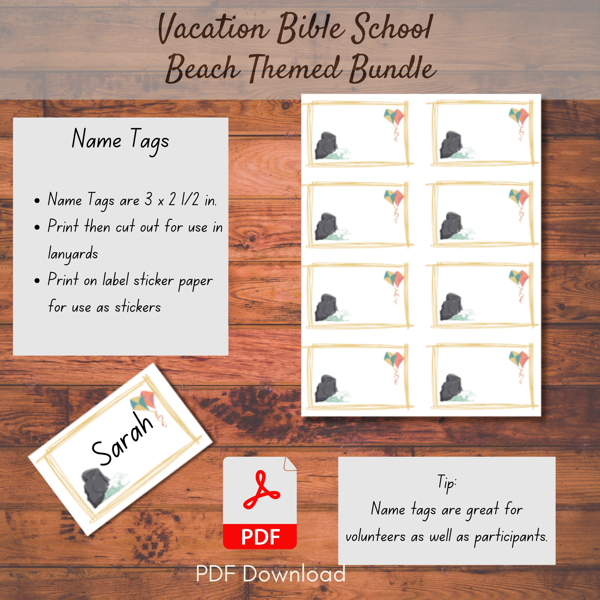 Vacation Bible School - Beach Themed Bundle - Name Tag, Completion ...