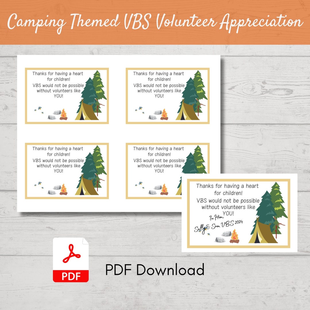 VBS Volunteer Appreciation Tags Camping/outdoor Themed | Vacation Bible ...