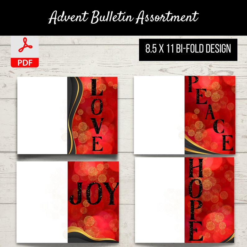 Advent Bulletin Covers | Red & Black, Hope, Joy, Peace, Love - Etsy