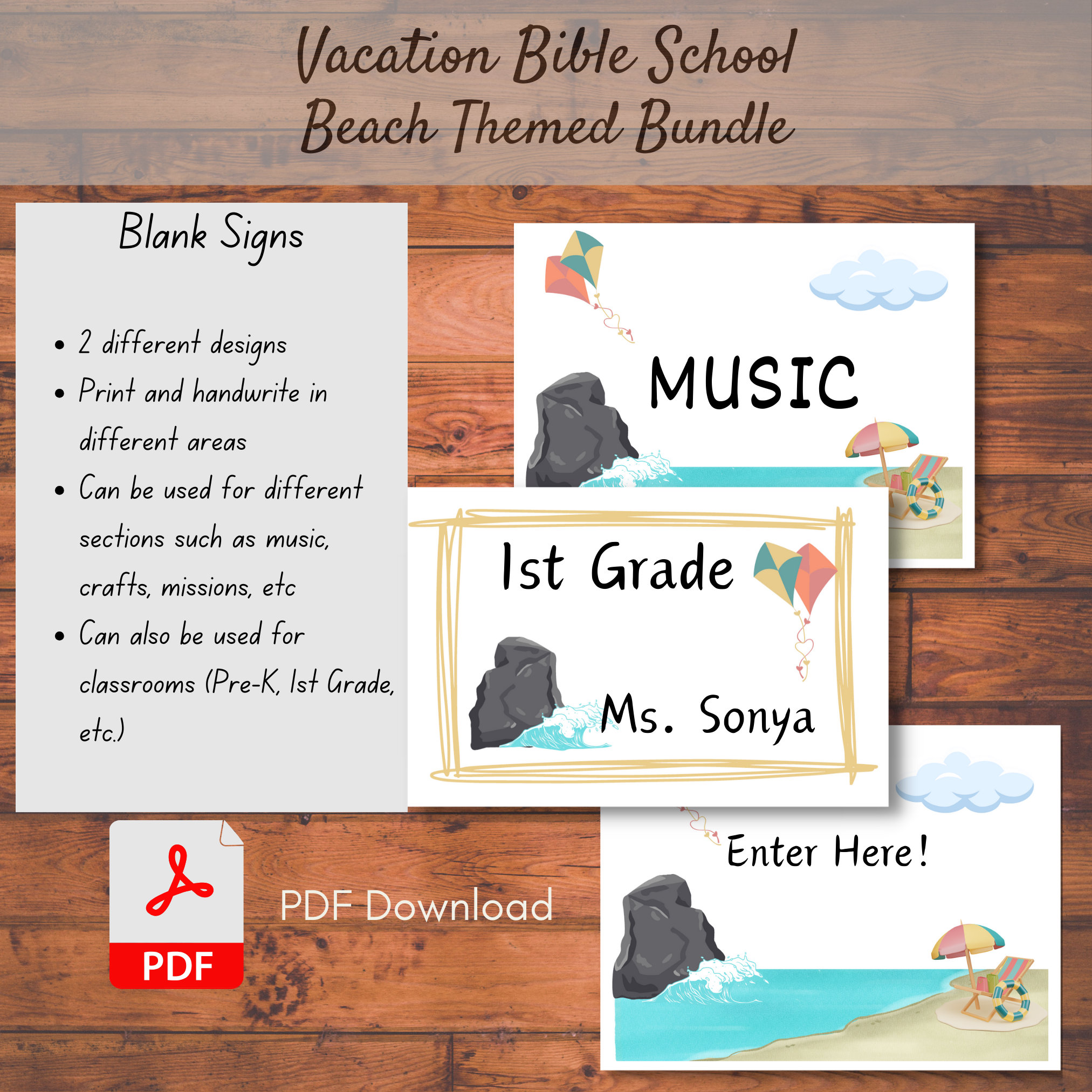 Vacation Bible School Beach Themed Bundle Name Tag, Completion ...