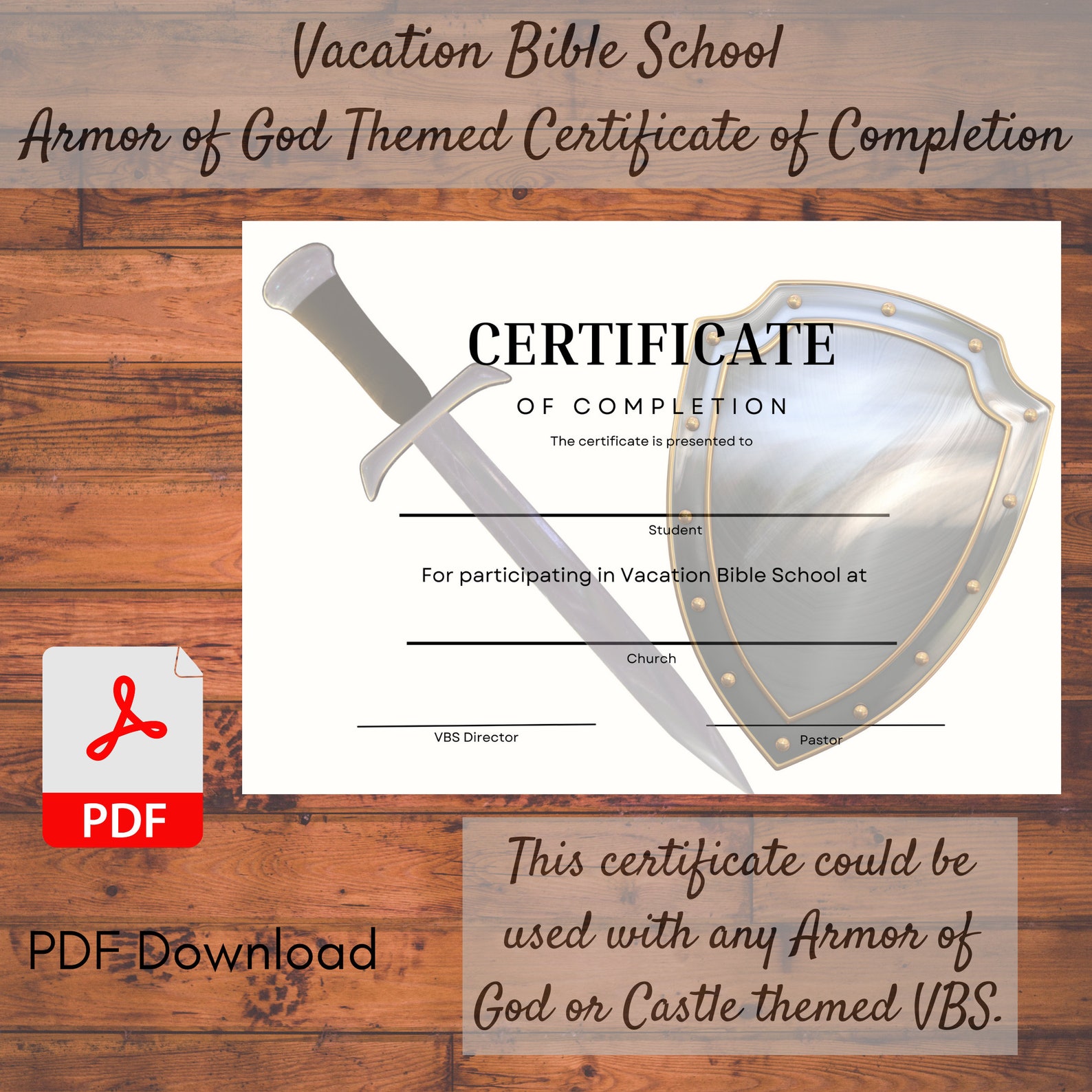Vacation Bible School - Armor of God Completion Certificate - Etsy