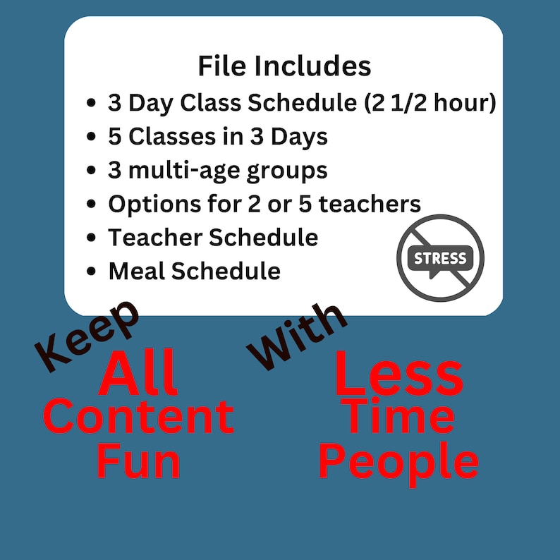 Vacation Bible School - 3 Day/5 Class Schedule - Etsy