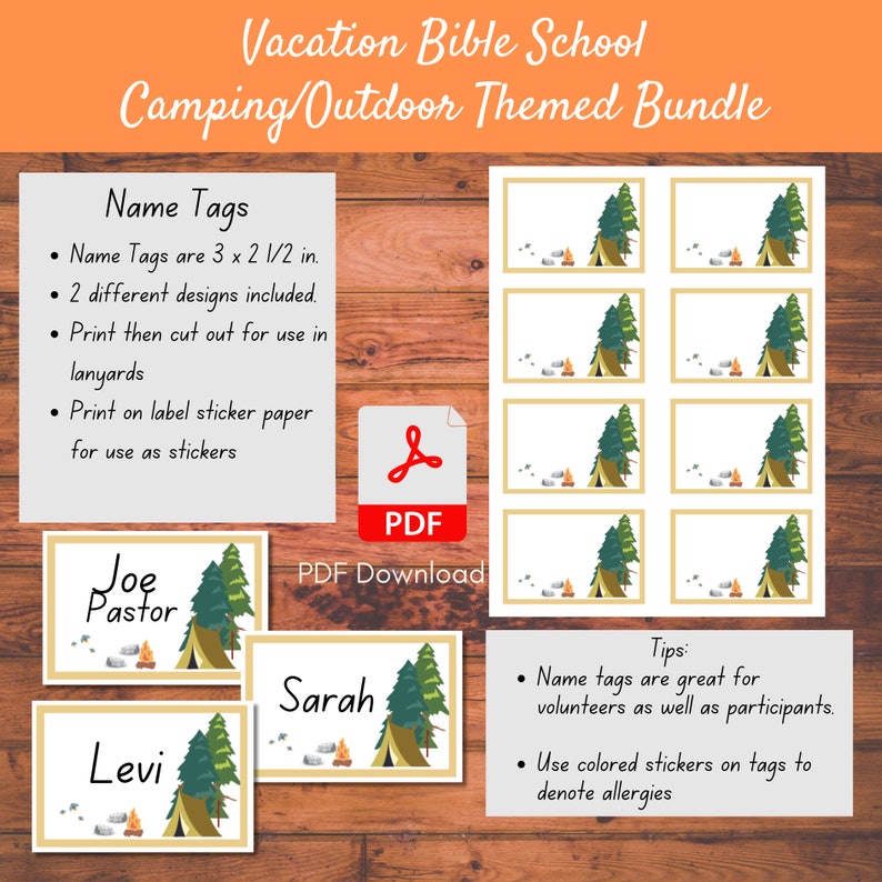 Vacation Bible School - Camping/outdoor Themed Bundle - Name Tag ...