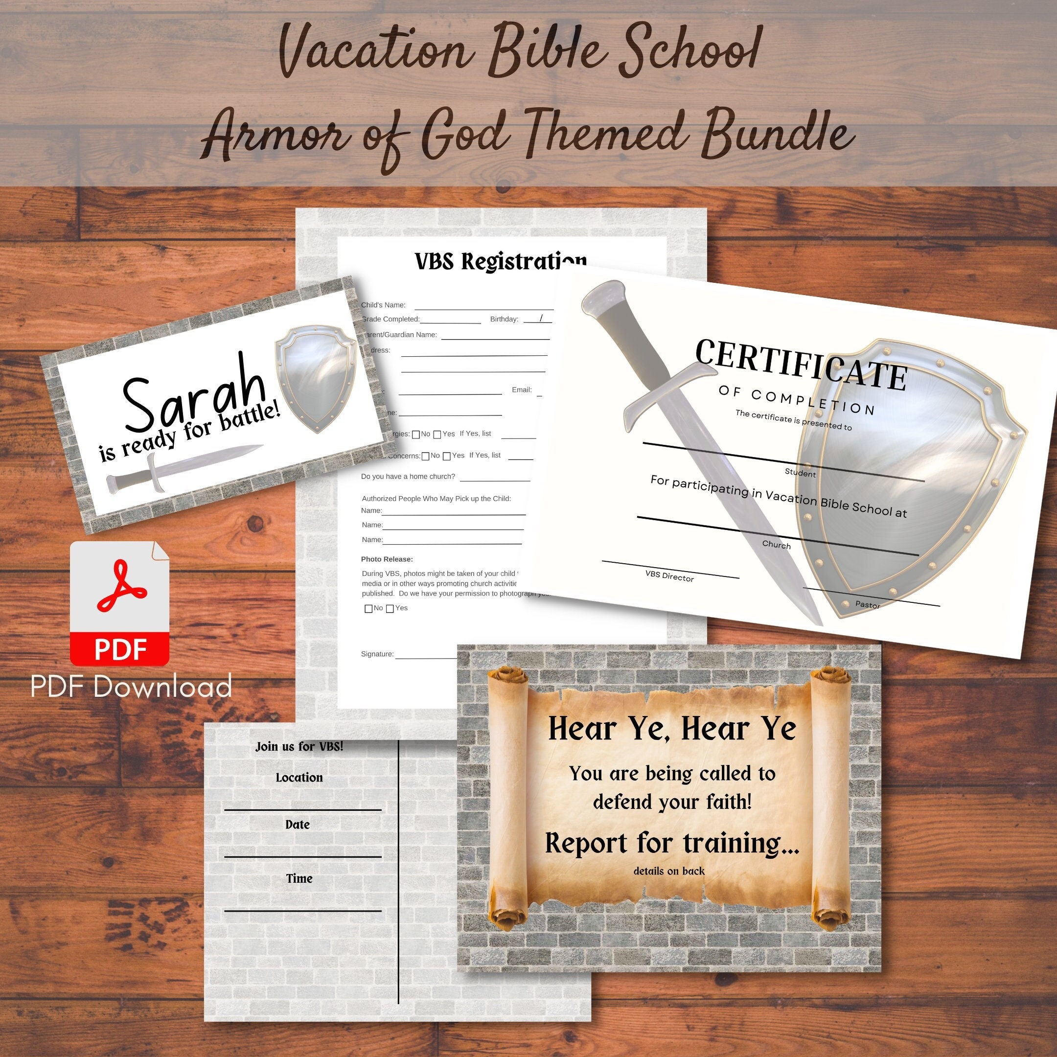 Vacation Bible School - Armor of God Bundle - Invitation Postcard, Name ...