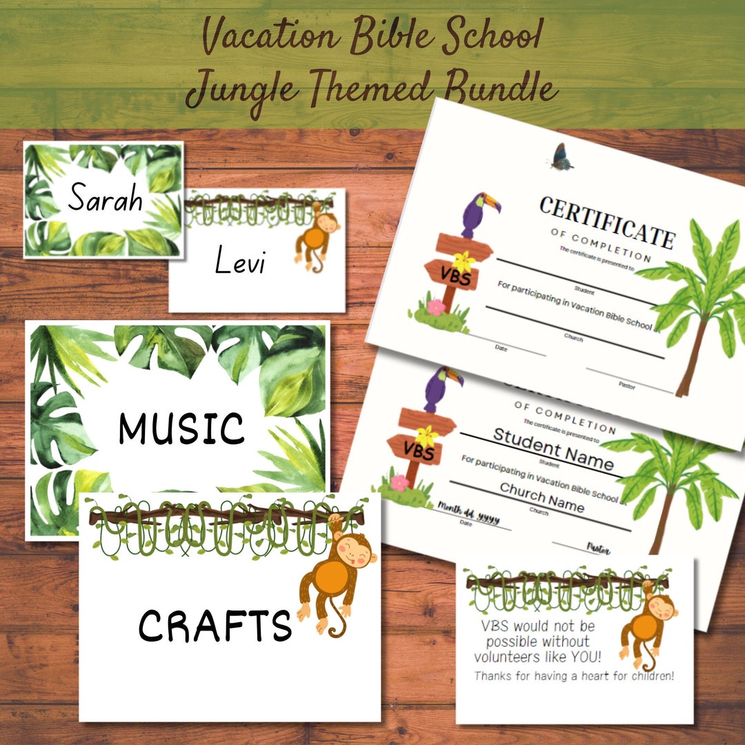 Vacation Bible School - Jungle Themed Bundle - Name Tag, Completion ...