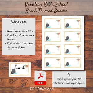Vacation Bible School Beach Themed Bundle Name Tag, Completion ...