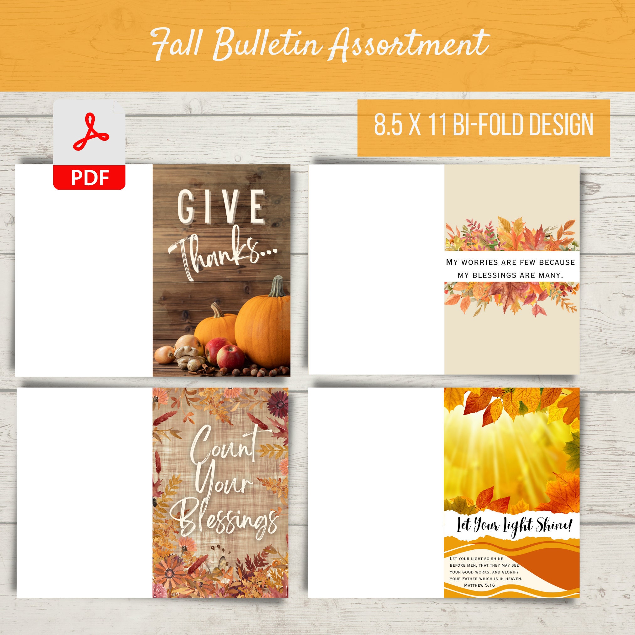 Fall Thanksgiving Church Bulletin Covers: Bi-fold Design (PDF) - Etsy