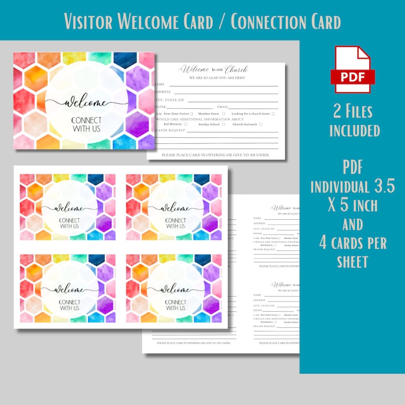 Church Visitor Welcome Card: Colorful Hexagon Design (PDF) - Etsy