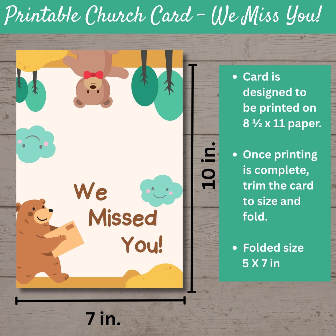 Printable We Miss You Card | Kids Sunday School Church (PDF) - Etsy