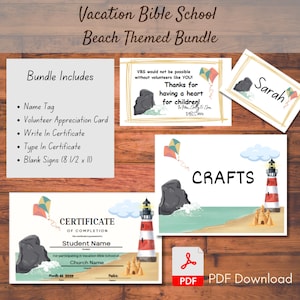 Vacation Bible School - Beach Themed Bundle - Name Tag, Completion ...