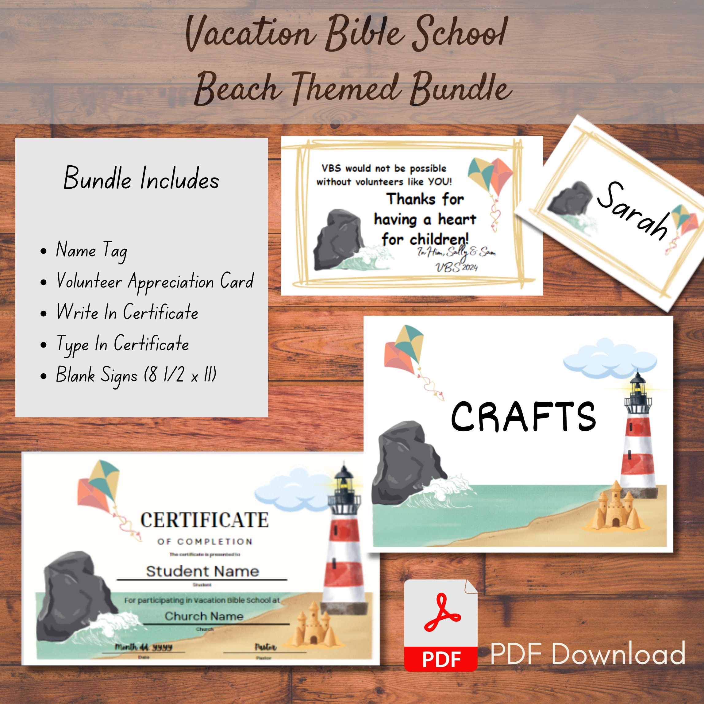 Vacation Bible School - Beach Themed Bundle - Name Tag, Completion ...